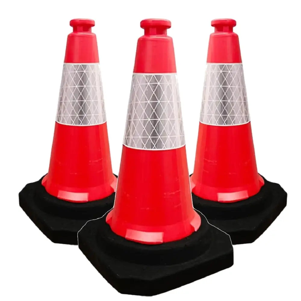 500MM Reflective Red Traffic Cones – Pack of 3 Road Safety UK