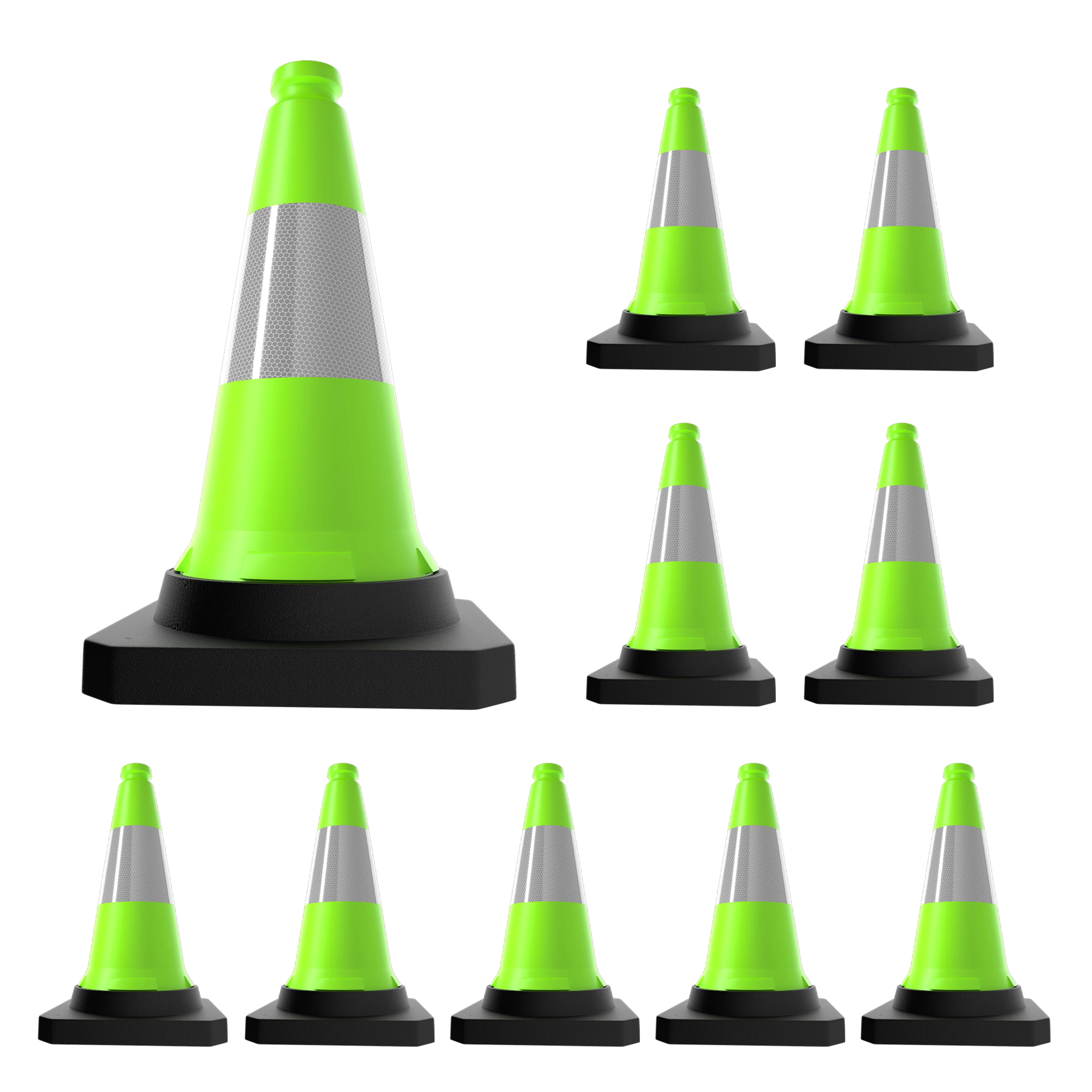 Set of 10 Green Reflective Traffic Cones 500mm – UK Safety | Buy Now