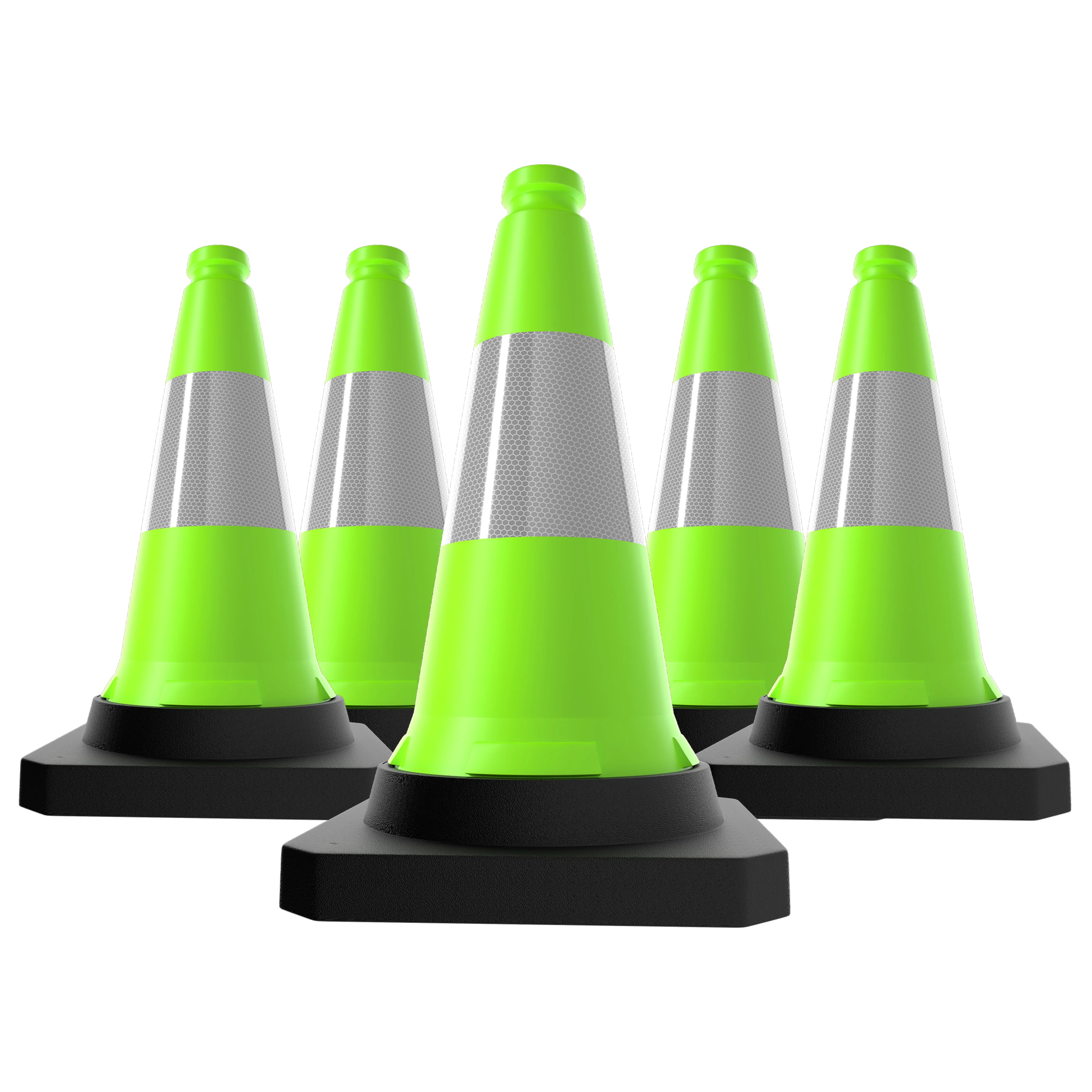 Set of 5 Green Reflective Traffic Cones 500mm – UK Safety