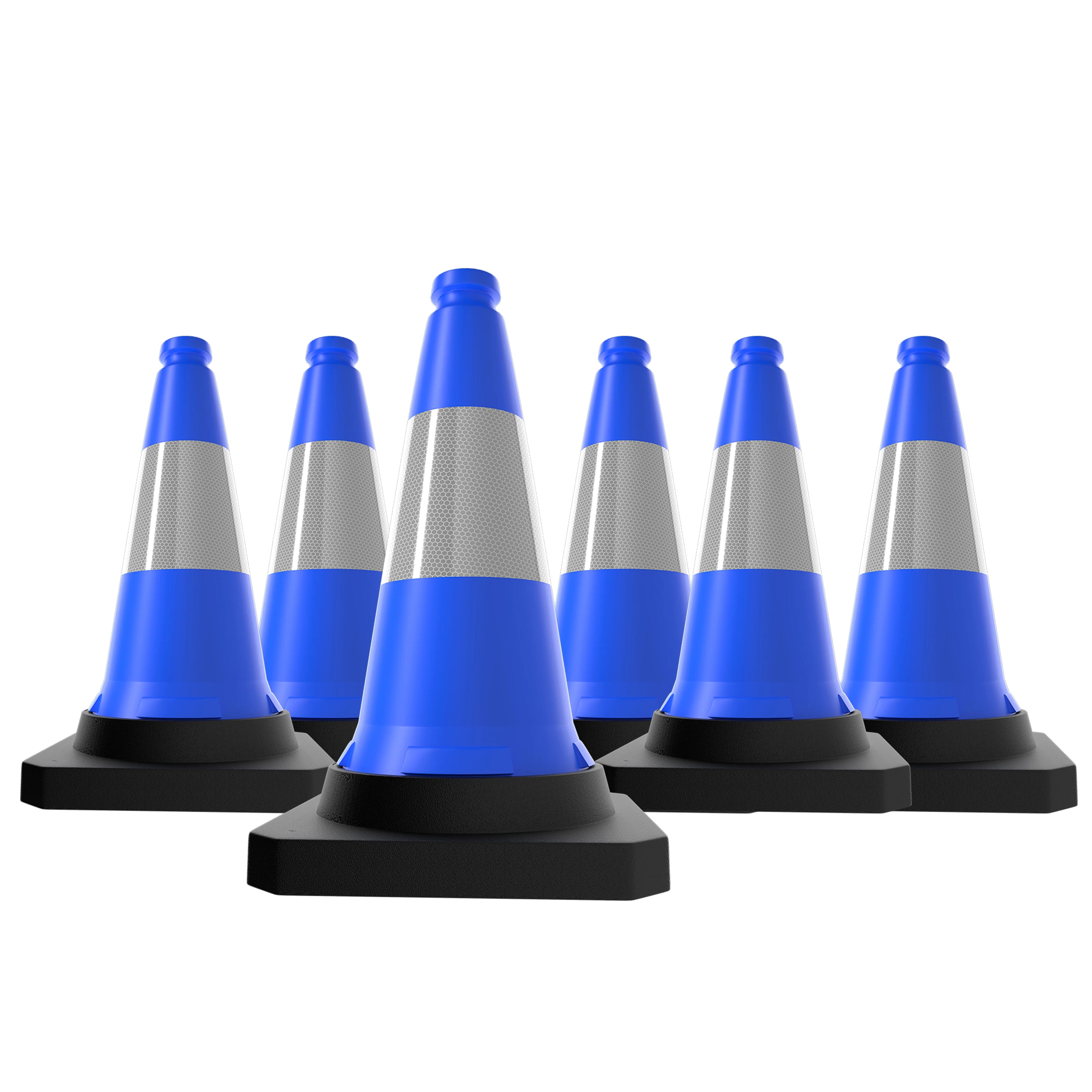 6 Pcs 50CM Blue Reflective Traffic Cones with Black Base | Shop Now