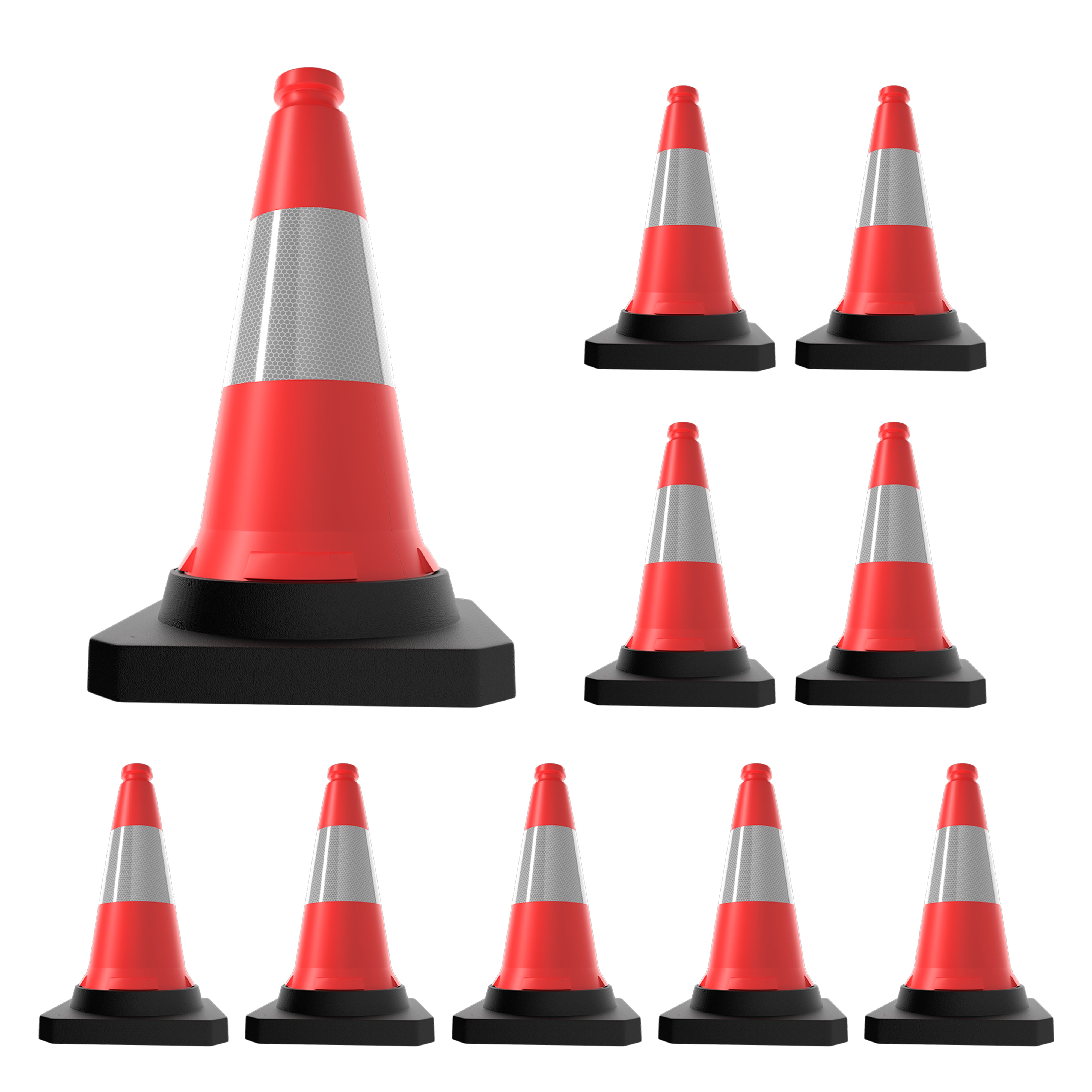 10Pcs 50CM Red Reflective Traffic Cones – High Visibility UK Safety