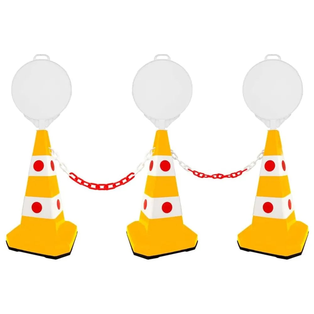 3pcs Traffic Cone Set with Chain & Signs | Yellow Safety Kit